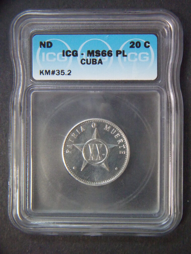 No Date (1980) Cuban 20 Centavos ICG MS66 PL - Coinacopia