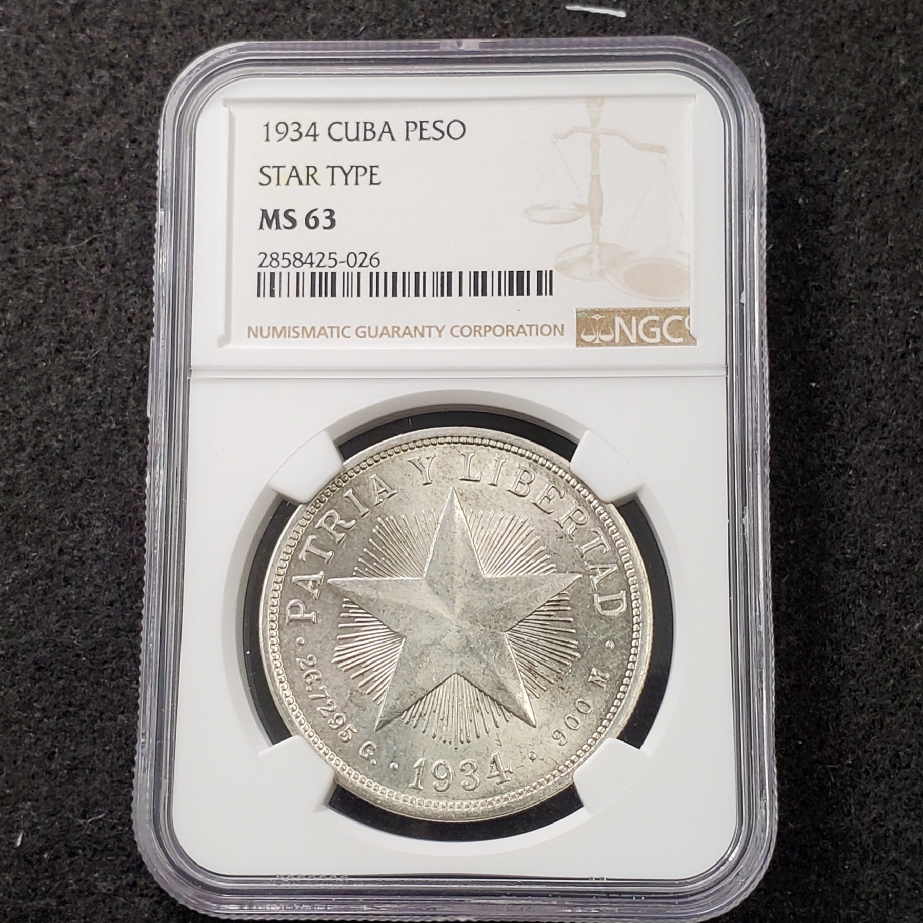 1934 Cuba Star Peso NGC MS63 - COINACOPIA