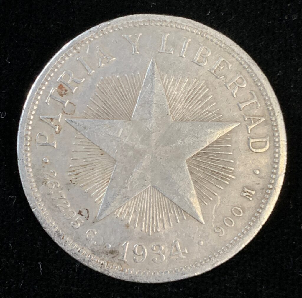 1934 Cuba Star Peso XF - COINACOPIA