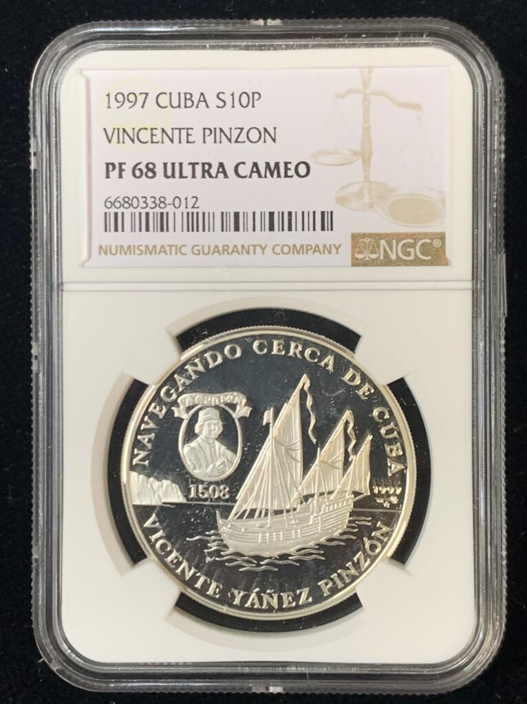 1997 Cuba 10 Pesos Vincente Pinzon NGC PF68 UC - Coinacopia