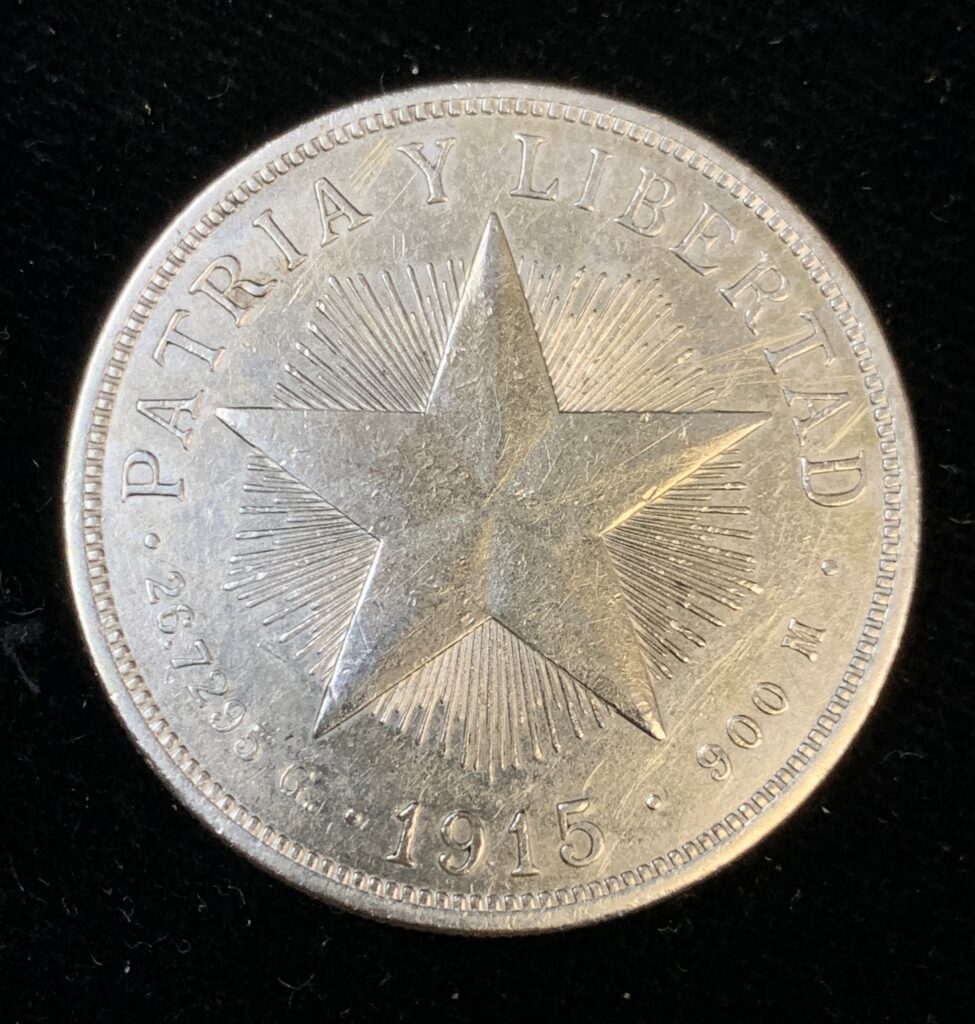 1915 Cuba Star Peso High Relief AU+ Cleaned - Coinacopia