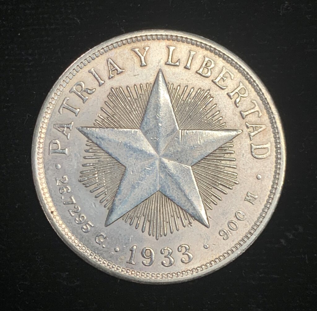 1933 Silver Cuban Star Peso UNC Light Clean - Coinacopia