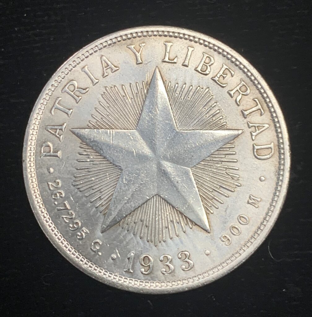 1933 Silver Cuban Star Peso UNC Light Clean - Coinacopia